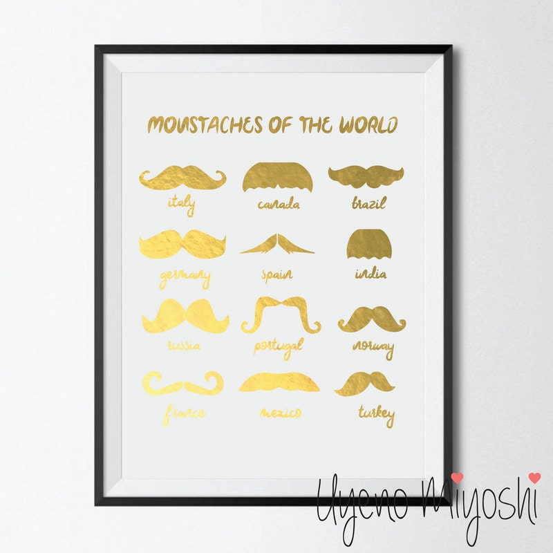 Mustache II Gold Foil Print, Mustache Gold Print, Mustaches of the ...