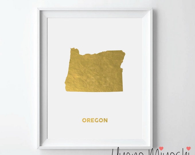 Oregon Map Gold Foil Print, Gold Print, Oregon State Map Print in Gold ...