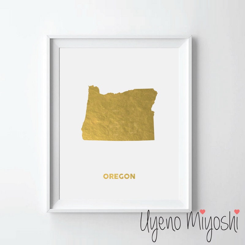 Oregon Map Gold Foil Print, Gold Print, Oregon State Map Print in Gold ...