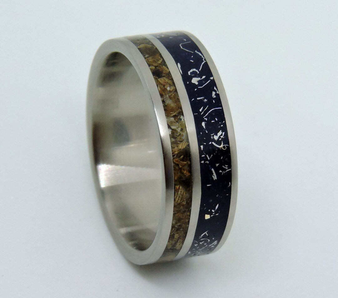 Titanium Meteorite and Dinosaur Bone Ring Wedding Ringblue - Etsy