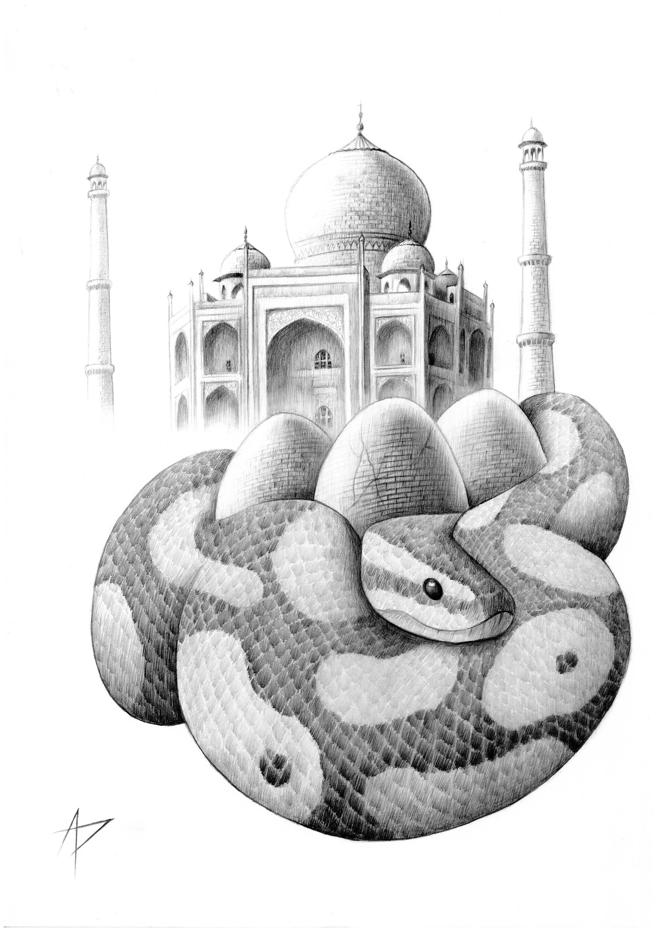 TAJ MAHAL Original Graphite Drawing on Paper Pop Surrealism - Etsy