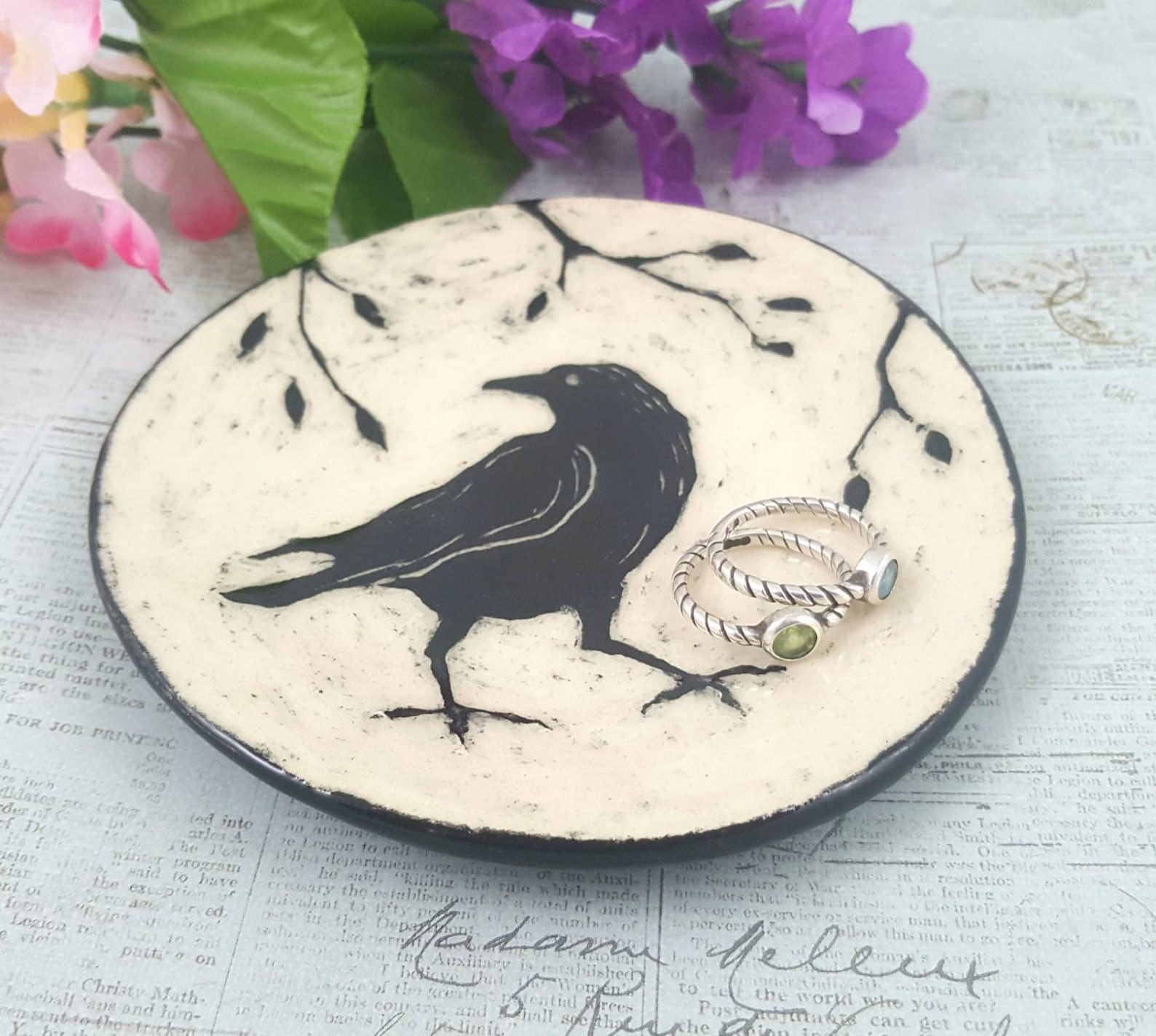 Raven or Crow Bird Sgraffito Ceramic Plate, Crow Dish, Raven Pottery ...