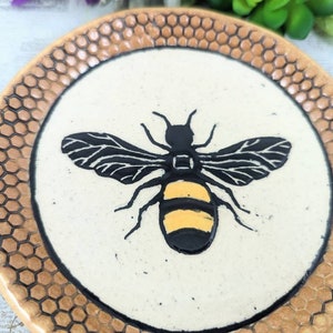 Bee Spoon Rest, Bumble Bee Spoon Rest, Sgraffito Bee Spoon Rest, Black ...