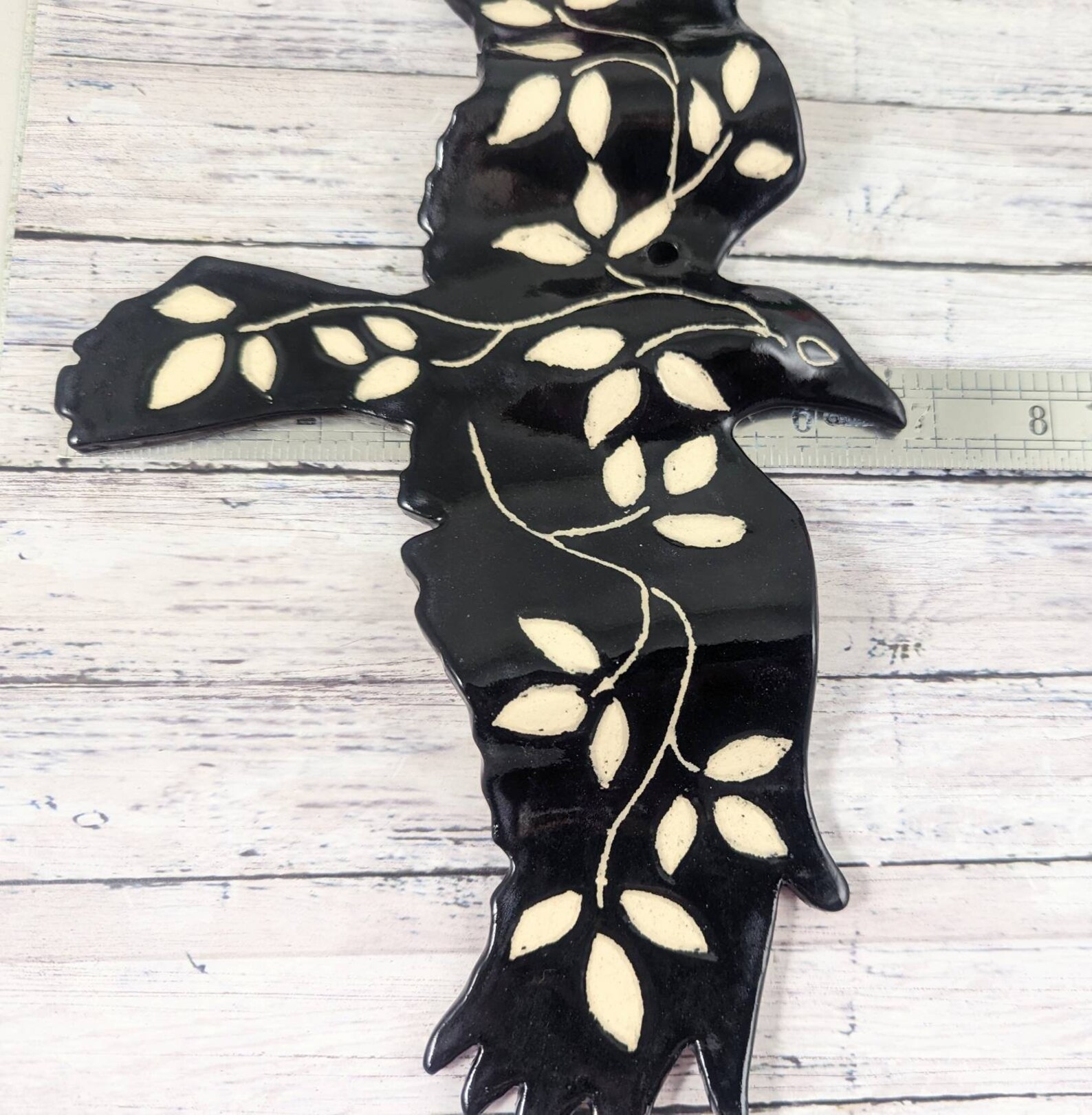 Raven or Crow Ceramic Wall Sculpture, Sgraffito Bird Sculpture, Flying ...
