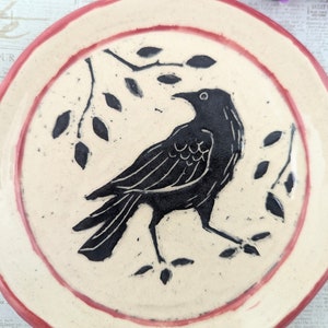 Crow or Raven Spoon Rest, Sgraffito Crow Spoon Rest, Black and White ...
