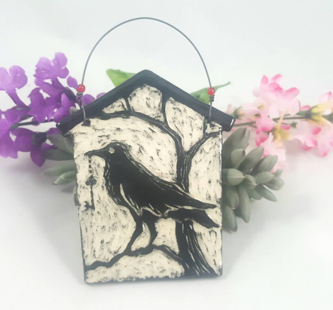 Crow or Raven Sgraffito Birdhouse Ornament Crow Pottery - Etsy