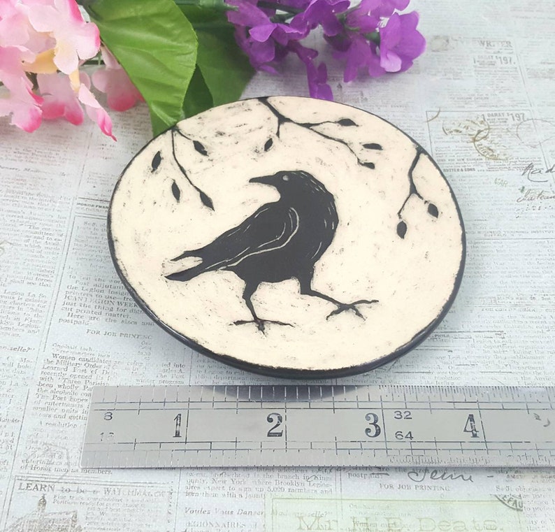 Raven or Crow Bird Sgraffito Ceramic Plate, Crow Dish, Raven Pottery ...