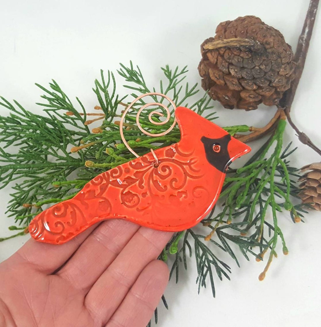 Cardinal Bird Ornament, Ceramic Bird Ornament, Bird Christmas Tree ...