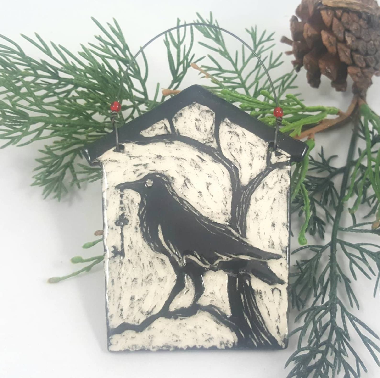 Crow or Raven Sgraffito Birdhouse Ornament Crow Pottery - Etsy