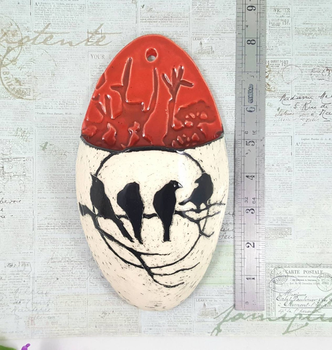 Birds on a limb wall pocket vase sgraffito bird pottery wall | Etsy