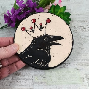 Raven or Crow King Sgraffito Ceramic Plate, Crow Dish, Raven Pottery ...