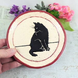 Cat Spoon Rest, Black Cat Spoon Rest, Sgraffito Cat Spoon Rest, Black ...