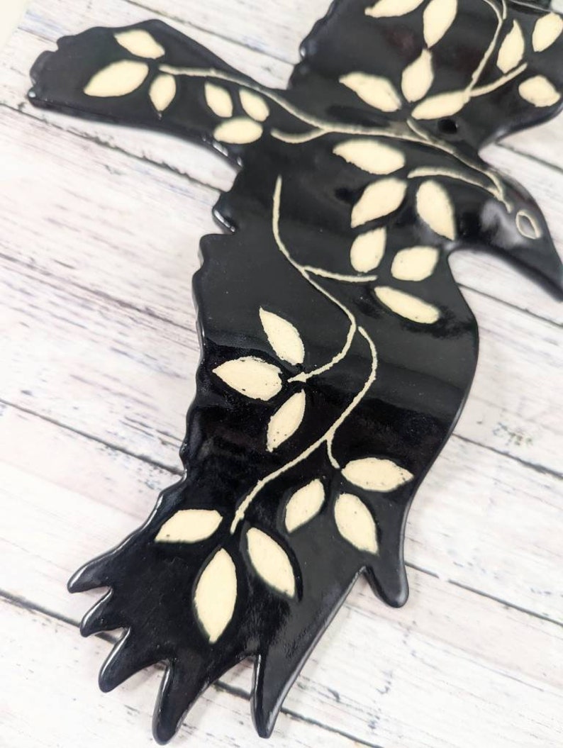 Raven or Crow Ceramic Wall Sculpture, Sgraffito Bird Sculpture, Flying ...