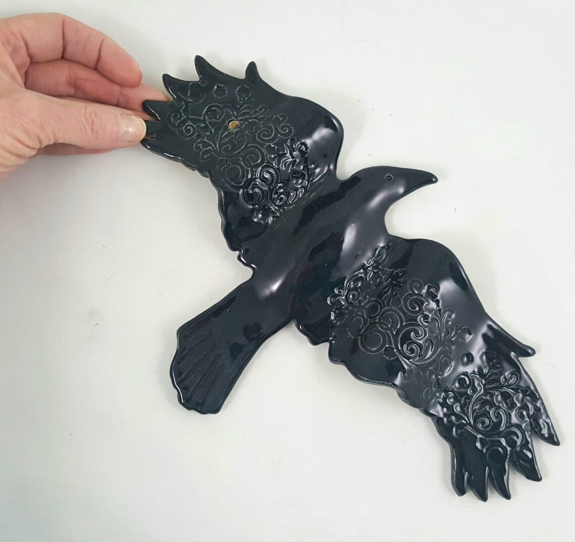 Raven bird ceramic wall sculpture crow wall sculpture gift | Etsy