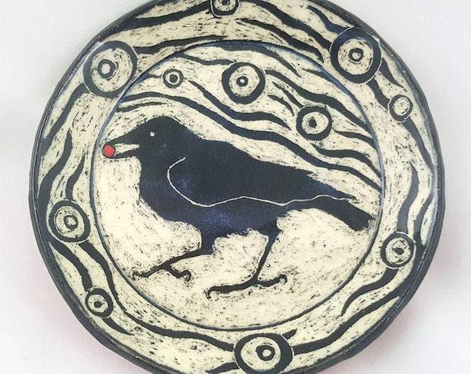 Raven Bird Sgraffito Ceramic Plate, Raven Pottery, Raven or Crow Plate ...
