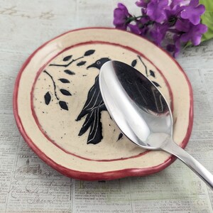 Crow or Raven Spoon Rest, Sgraffito Crow Spoon Rest, Black and White ...