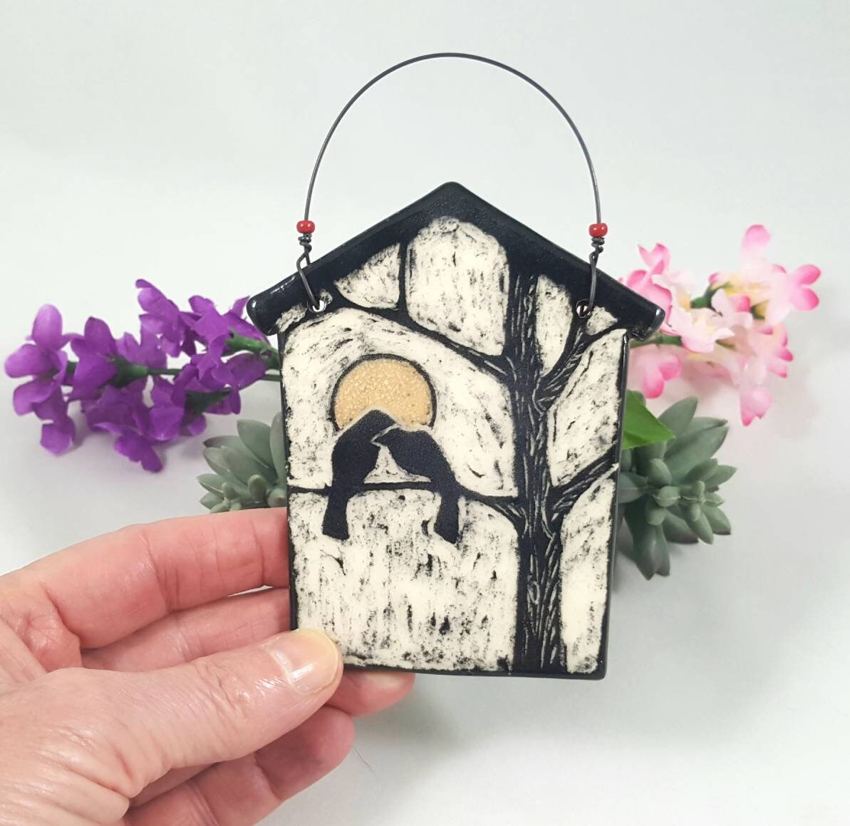 Lovebirds Sgraffito Birdhouse Ornament Sgraffito Bird - Etsy