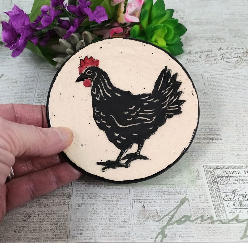 Hen or Chicken Bird Sgraffito Ceramic Plate, Chicken Pottery, Chicken ...