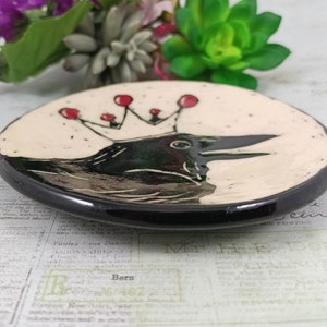Raven or Crow King Sgraffito Ceramic Plate, Crow Dish, Raven Pottery ...