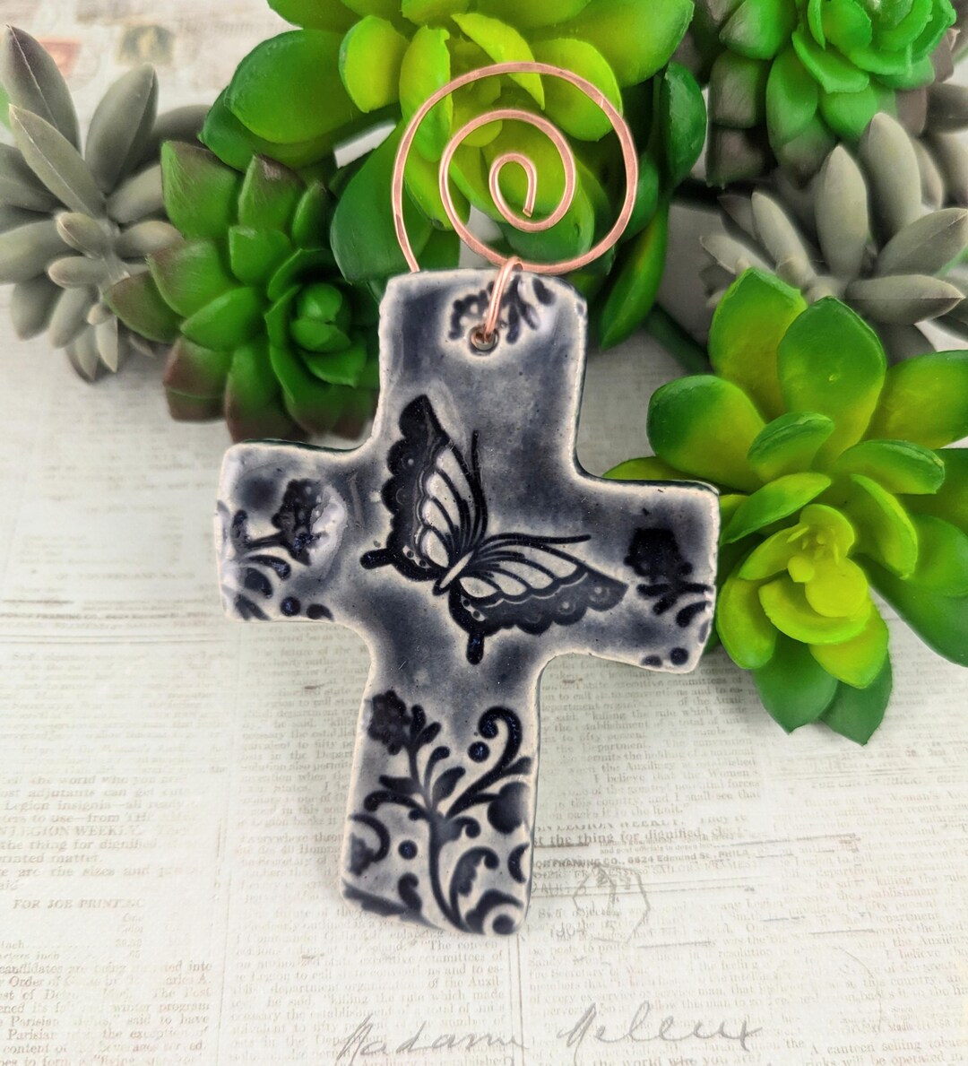 Grey Blue Butterfly Cross, Wall Cross, Religious Ornament, Nursery ...