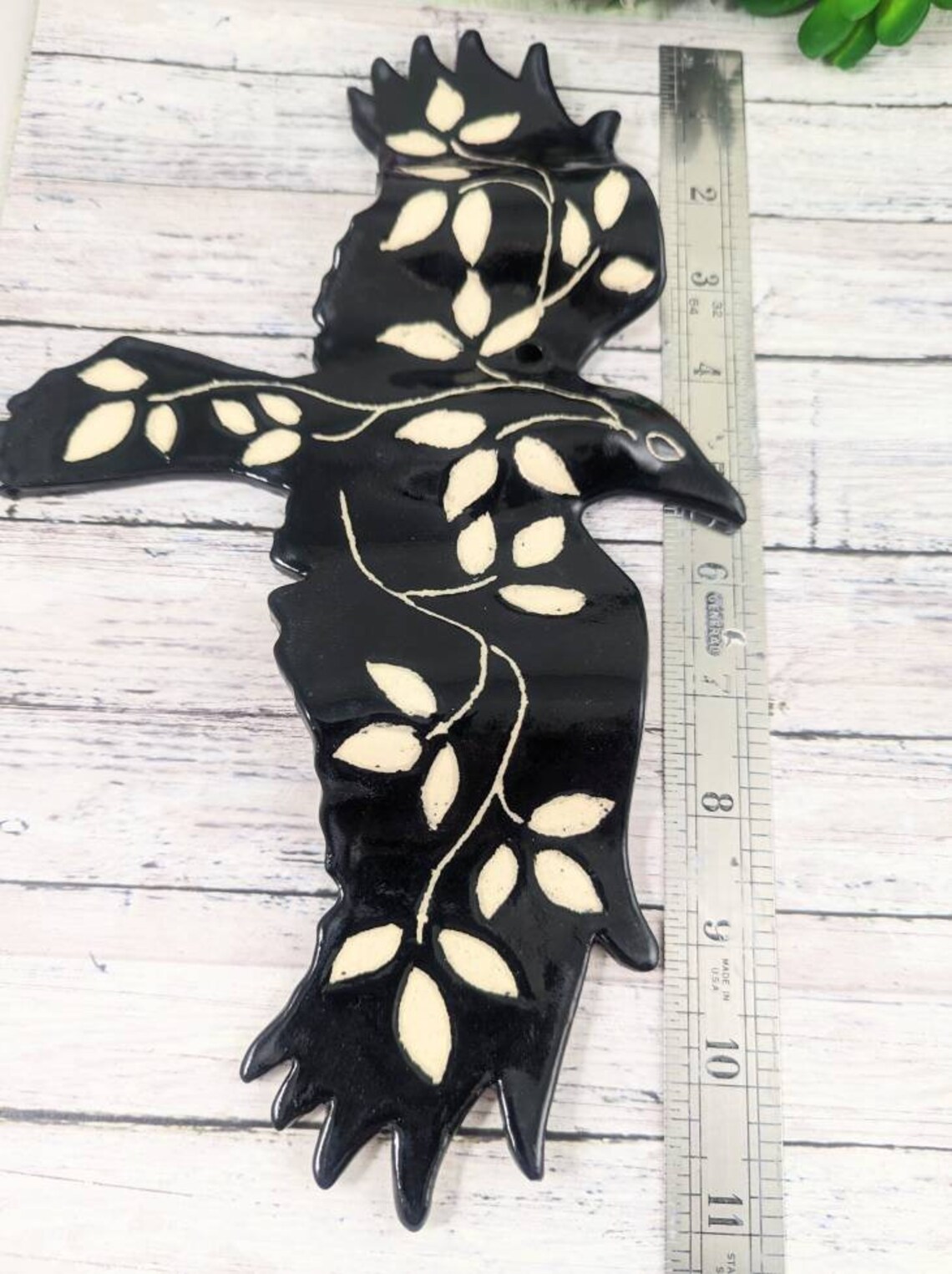 Raven or Crow Ceramic Wall Sculpture, Sgraffito Bird Sculpture, Flying ...