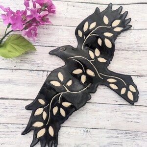 Raven or Crow Ceramic Wall Sculpture, Sgraffito Bird Sculpture, Flying ...