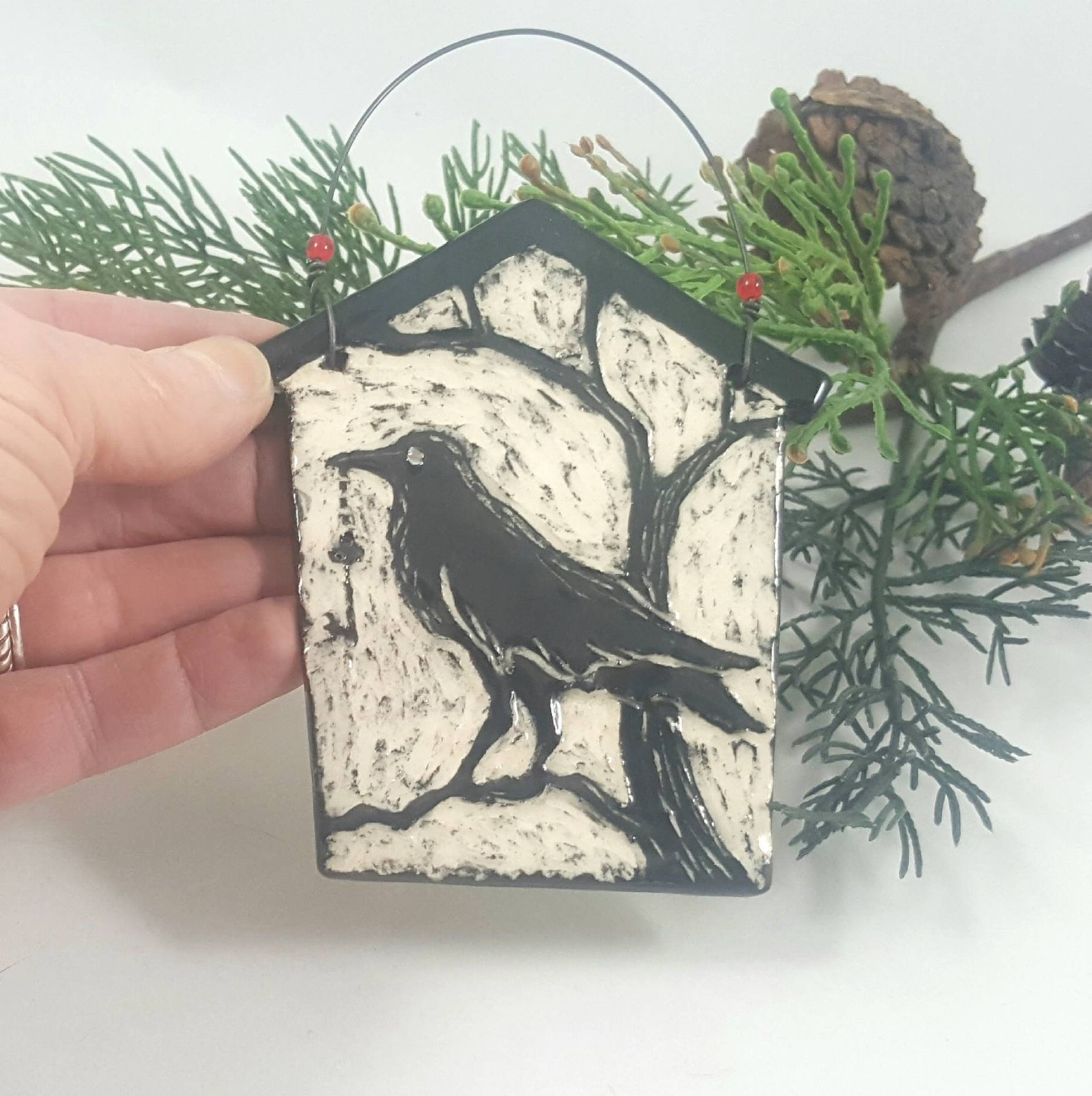 Crow or Raven Sgraffito Birdhouse Ornament Crow Pottery - Etsy