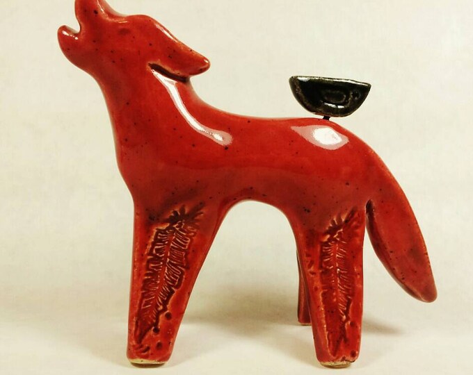 Ceramic Red Wolf Sculpture,pottery Red Wolf, Clay Howling Wolf ...