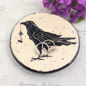 Raven With Key or Crow With Key Bird Sgraffito Ceramic Plate, Crow Dish ...