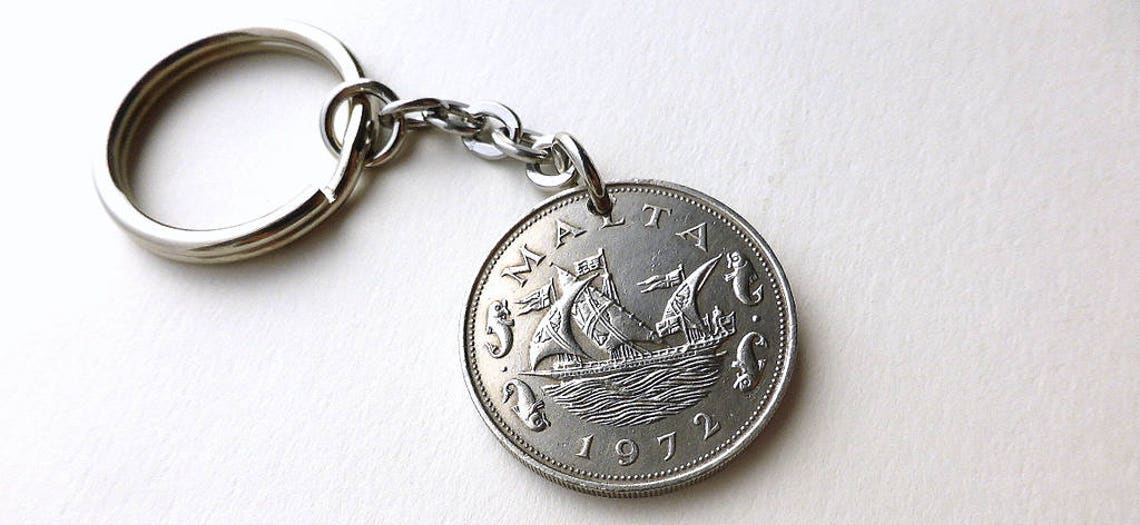Malta Coin Keychain 1972 Nautical Keychain Ships Sailing | Etsy