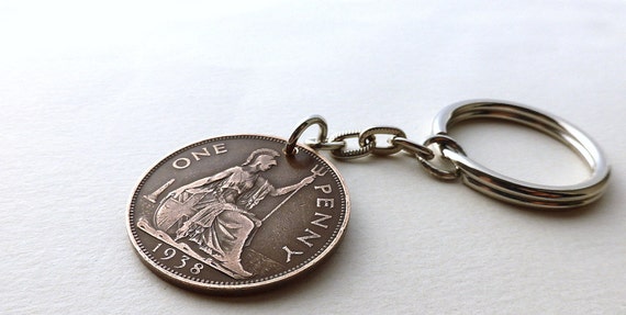 British Coin Keychain 1938 Vintage Keychain UK England | Etsy