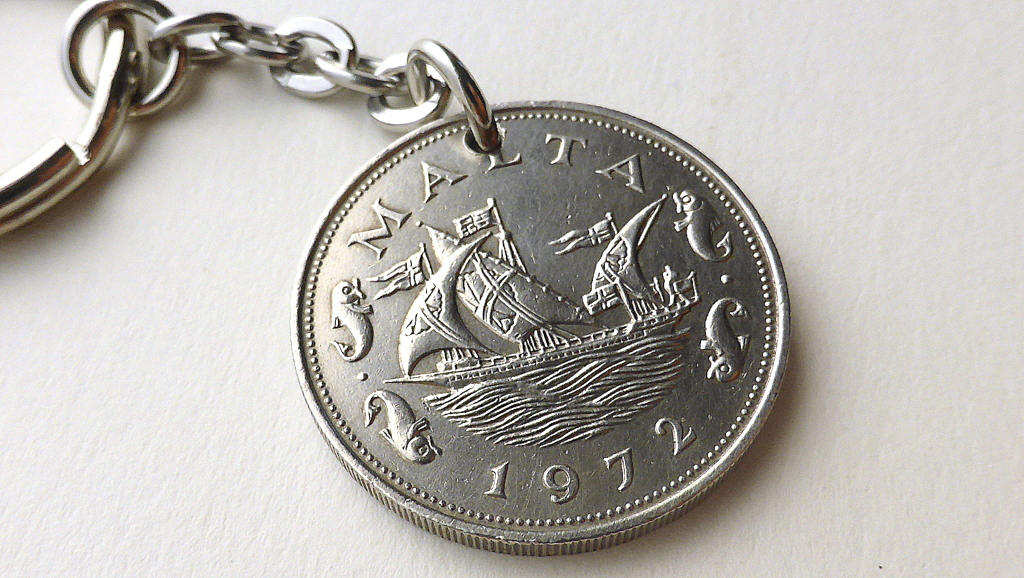 Malta Coin Keychain 1972 Nautical Keychain Ships Sailing | Etsy