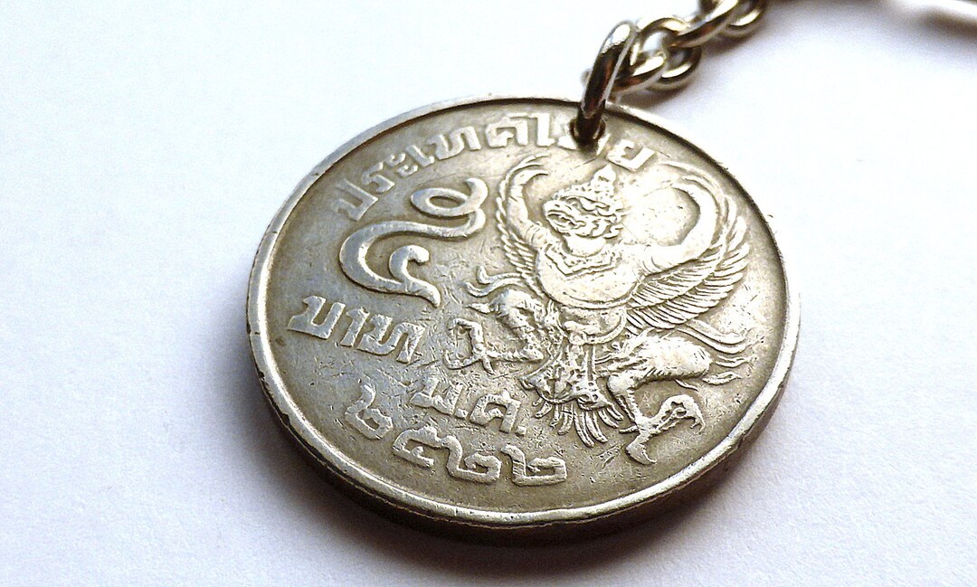 Coin Keychain, Thailand, Buddhist Charm, Garuda, Men's Accessory ...
