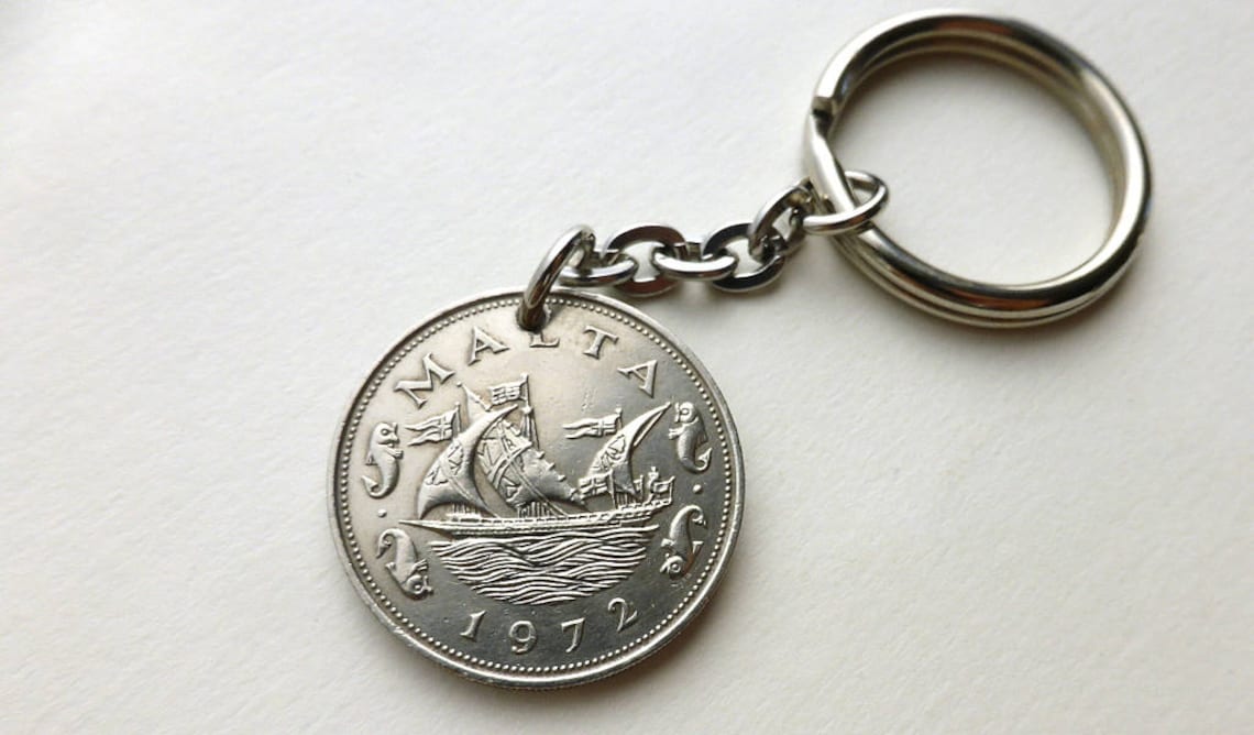 Malta Coin Keychain 1972 Nautical Keychain Ships Sailing | Etsy