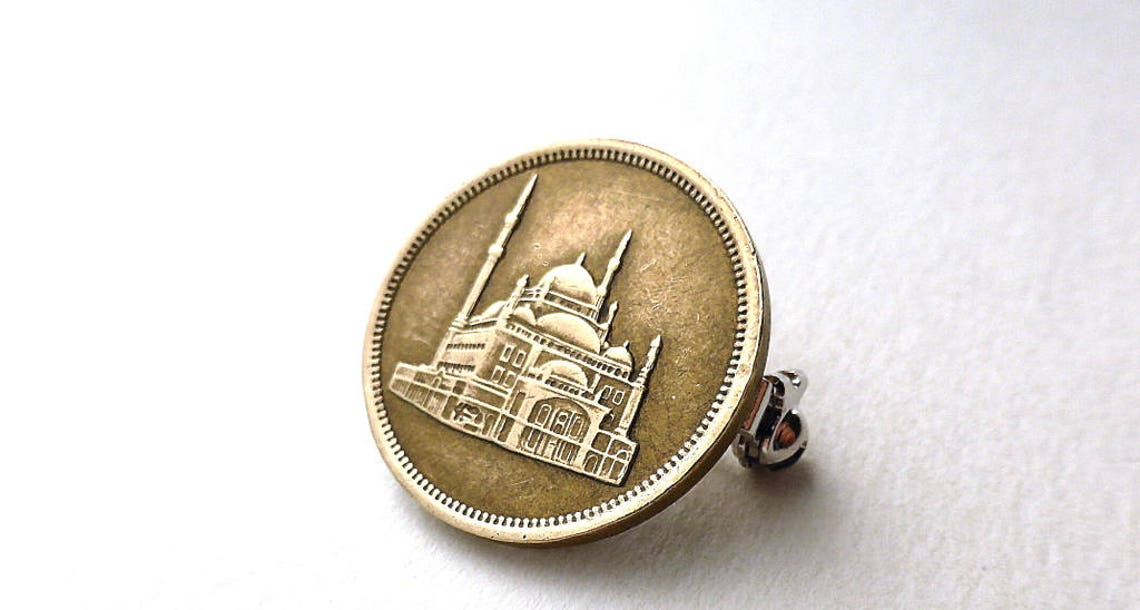 Egyptian Coin Brooch Coin Jewelry Mosque of Mohammed Ali - Etsy