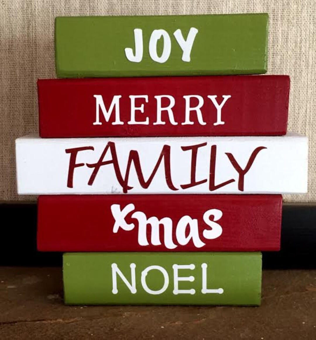 CHRISTMAS WORD BLOCKS! Wood Word Stacking Block Set for Home Office and ...