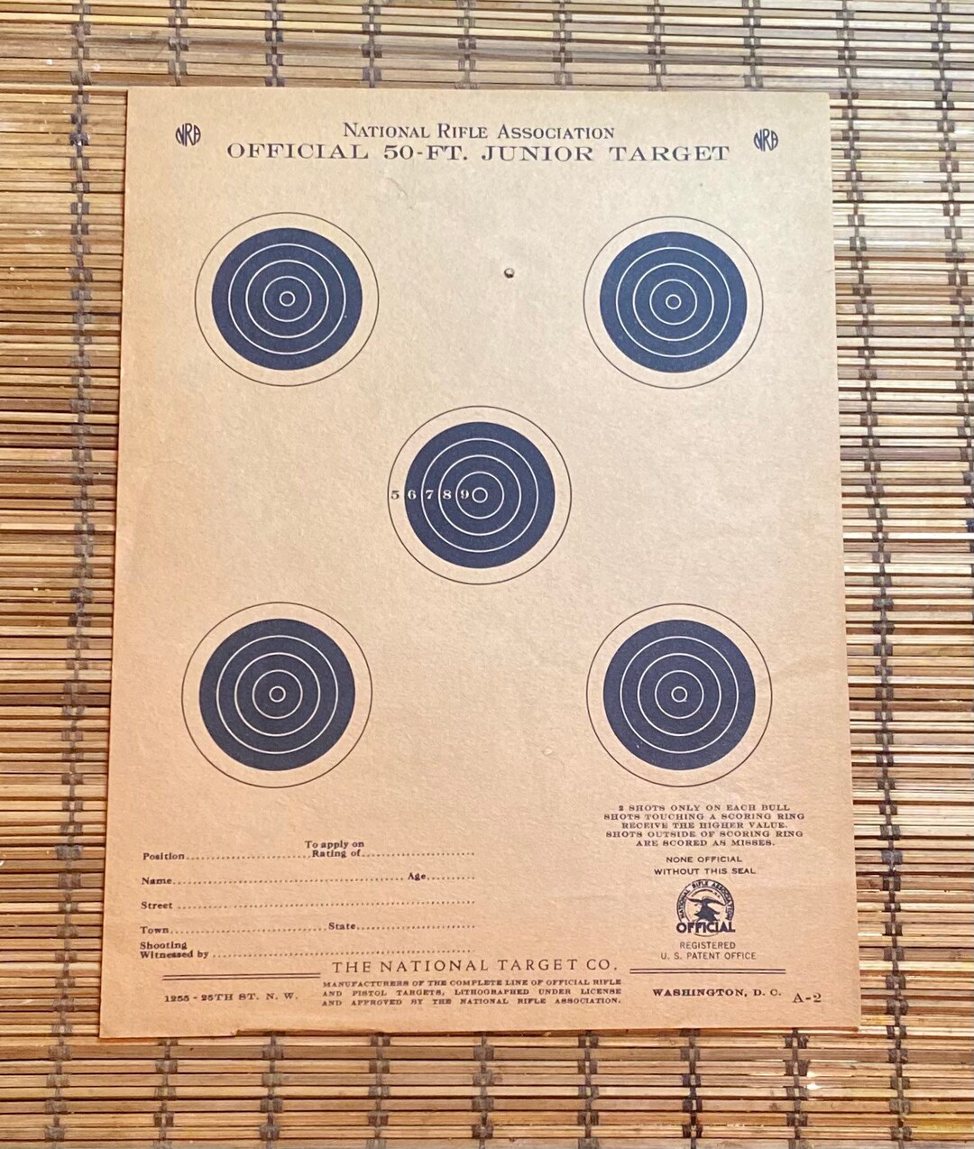 Vintage 1930s / 1940s NRA Target / National Rifle Association/ Hunting ...