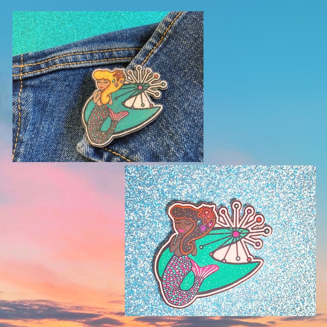 Rockabilly Mermaid With Atomic Boomerang, Pin, Magnet, Earrings ...