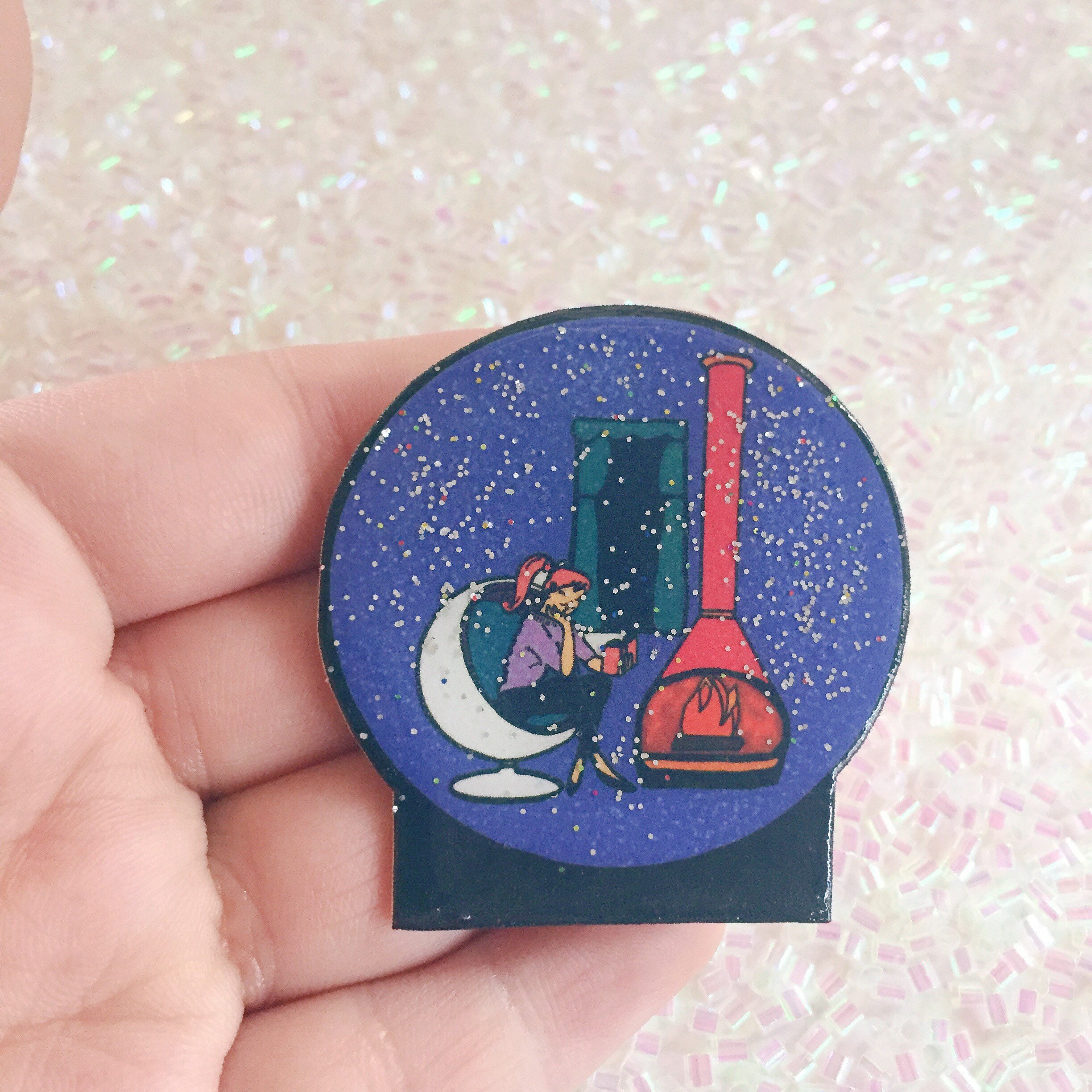 Vintage Girl Reading by Fireside Sparkly Snow Globe Pin | Etsy