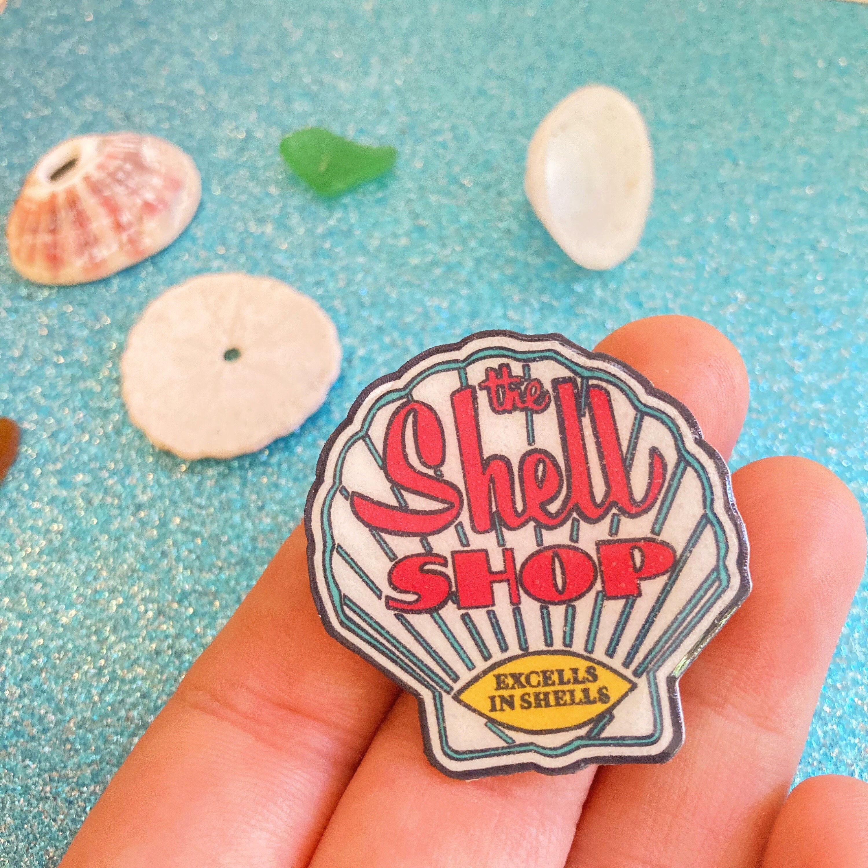 Vintage Shell Shop Sign Pin Magnet Earrings Necklace or - Etsy