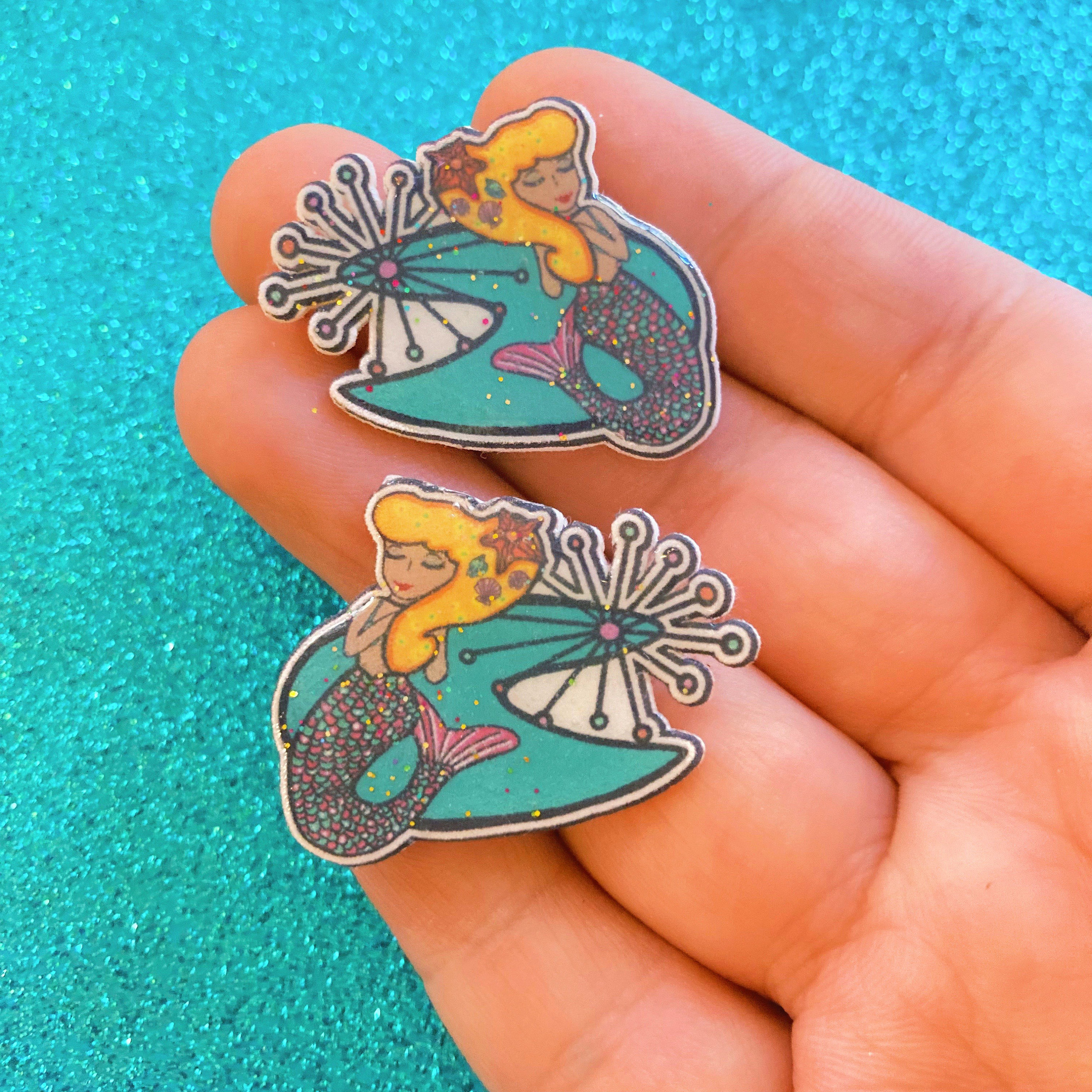 Rockabilly Mermaid With Atomic Boomerang, Pin, Magnet, Earrings ...