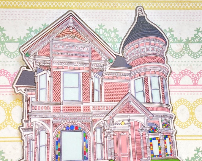 Vintage Pink Eureka California Victorian Home, Pink Lady Pin, Magnet ...
