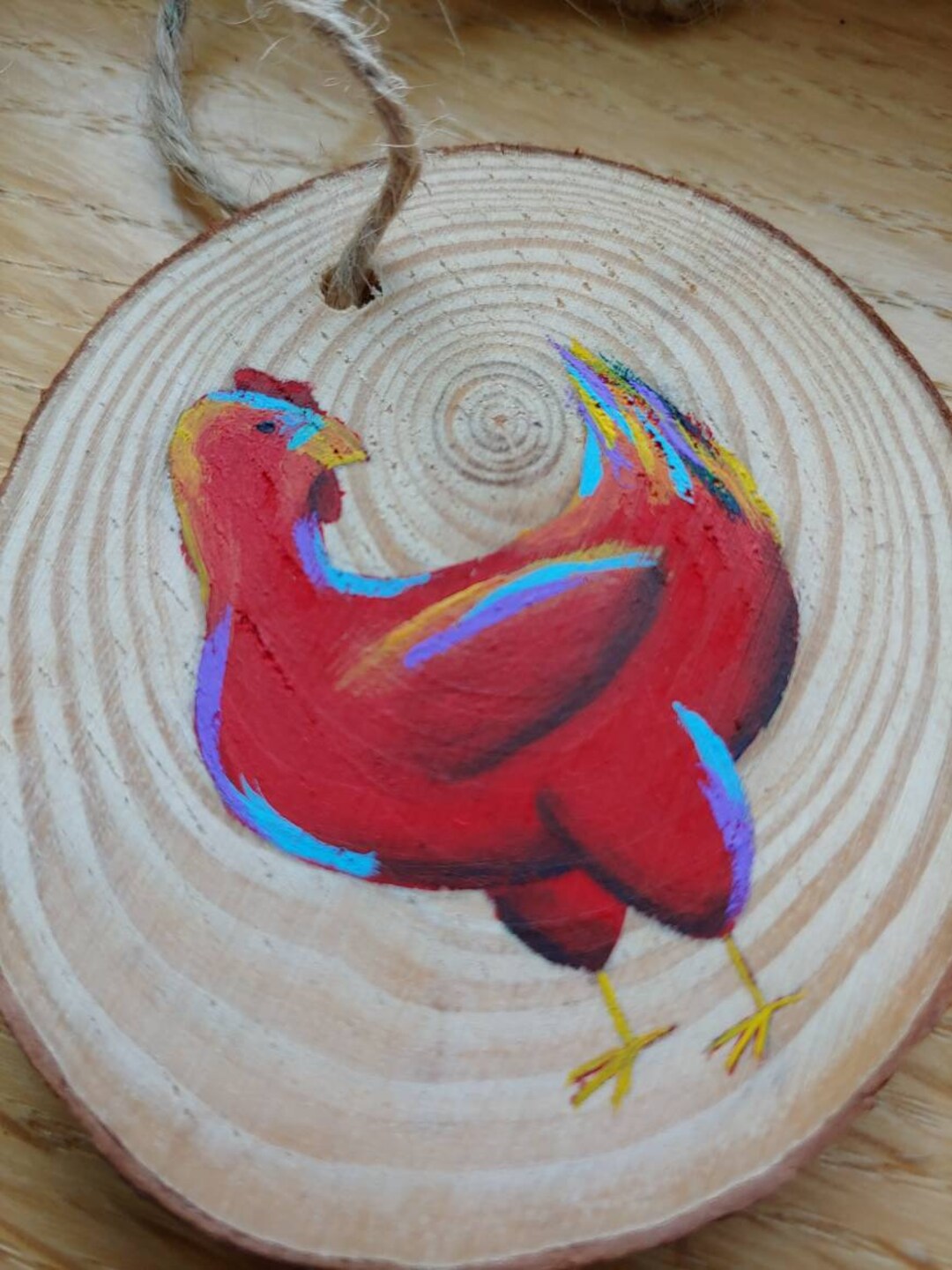 Colorido Pollo Adorno de Navidad Personalización Madera Rebanada ...