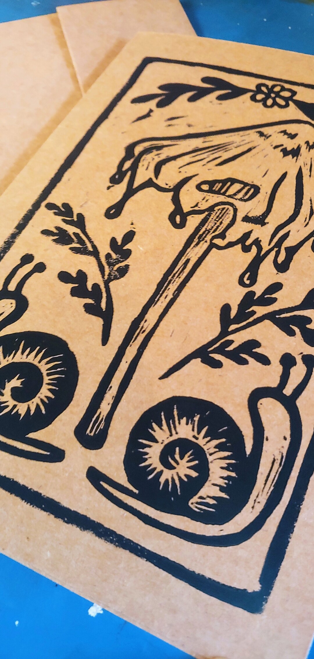 Inky Cap Snails Block Print Card Set of Four Linocut Mushroom - Etsy