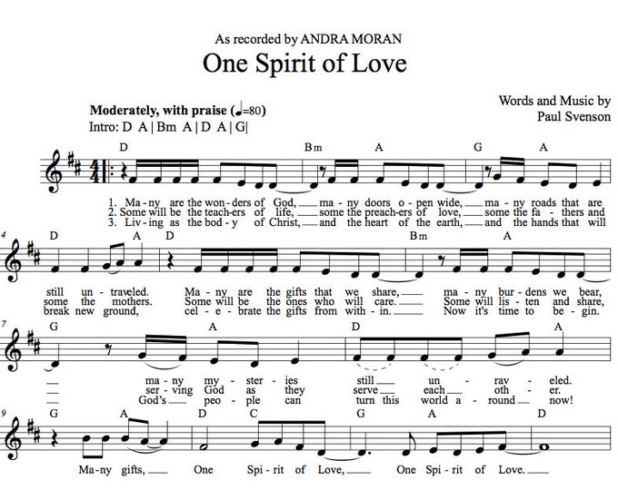 One Spirit of Love (guitar & Piano) Lead Sheet With Mp3 BUNDLE, Song by ...