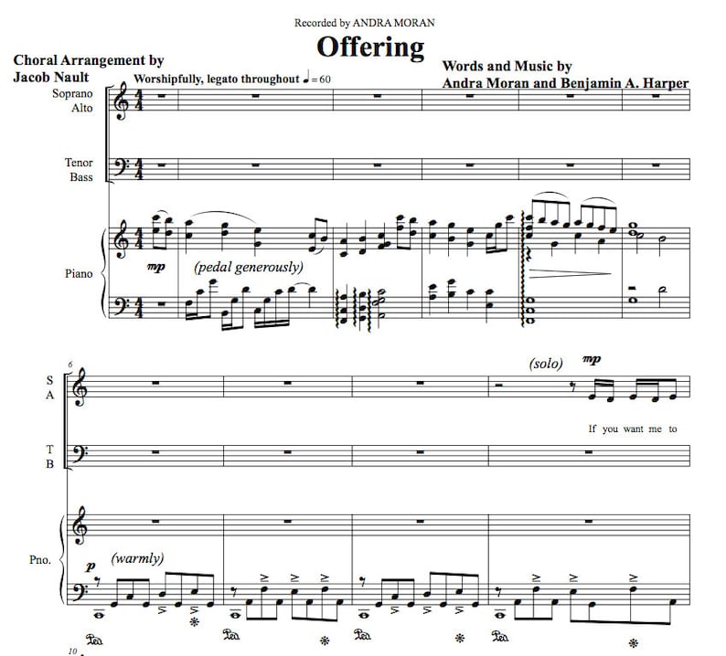 Offering (for Choir) BUNDLE by Andra Moran (choral Arrgt by Jacob Nault ...