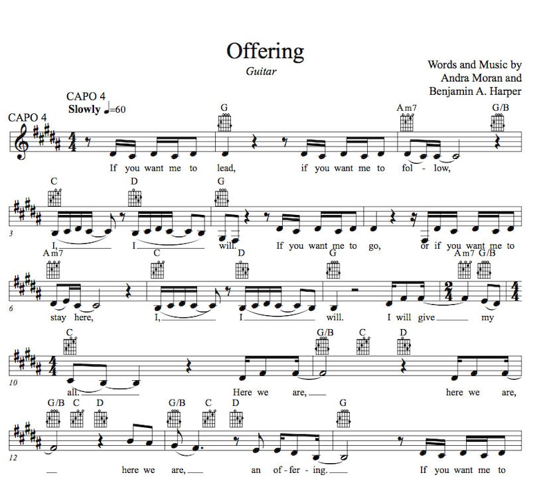 Offering by Andra Moran (guitar and Piano) Lead Sheet Bundle With Mp3 ...