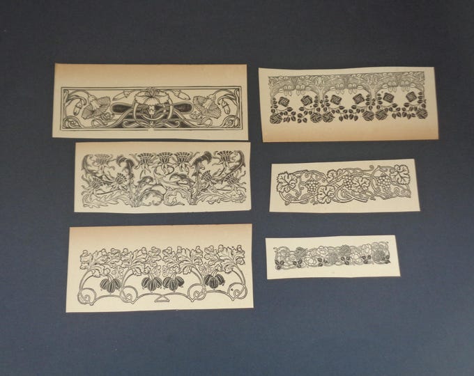 6 X Antique Art Nouveau Decorative Page Headers - Ideal for Crafting ...