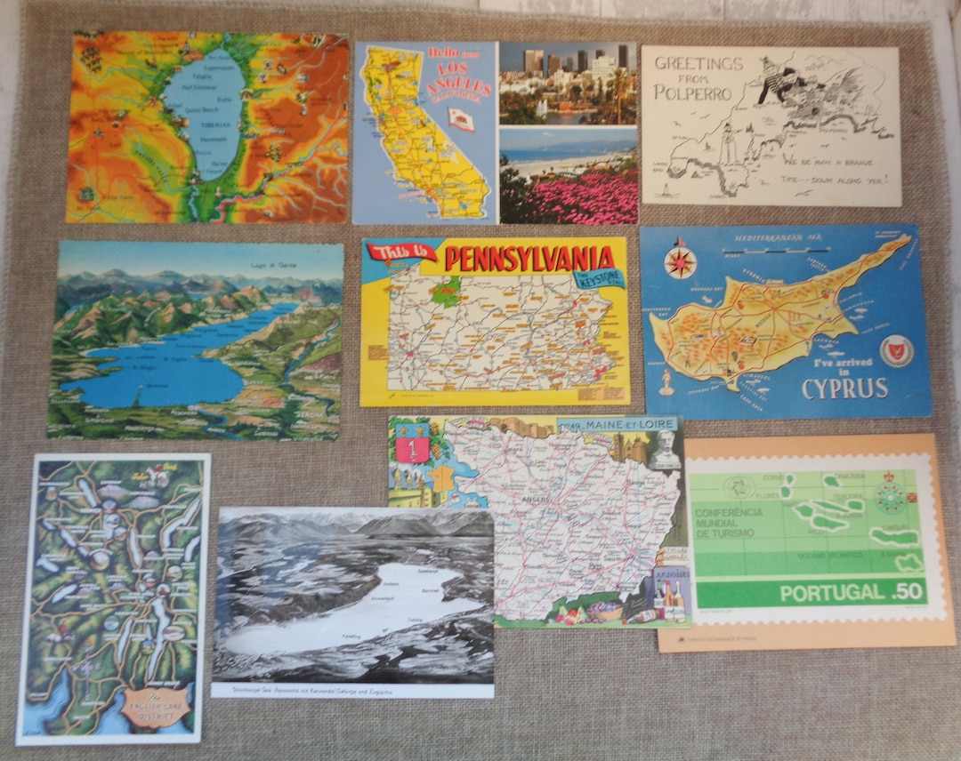 Pack of 10 Vintage Circa 1970s/80s Map Postcards Mix of - Etsy
