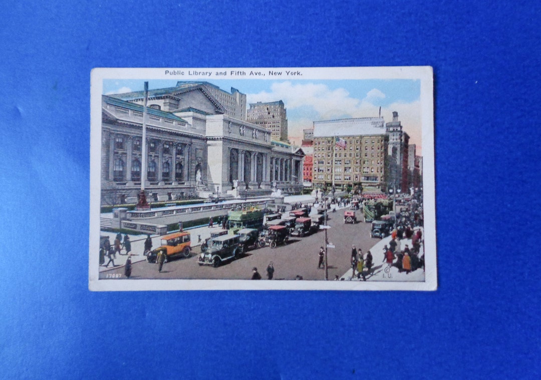 Vintage Circa 1930s Postcard Public Library and Fifth Ave - Etsy